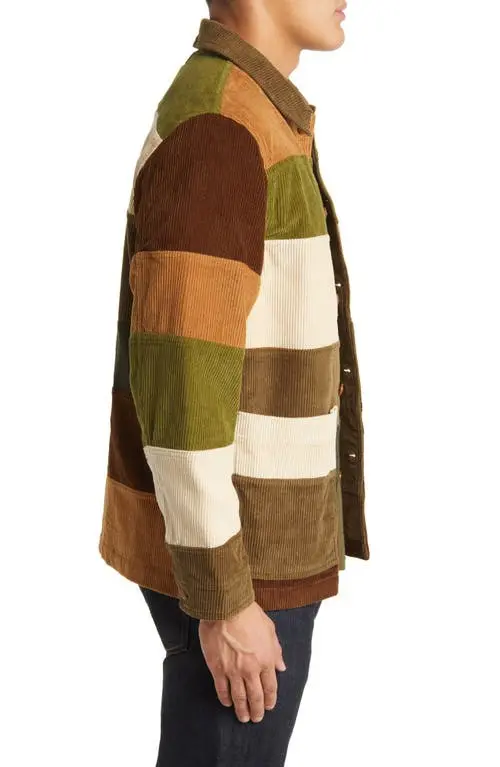 Schott Patchwork Cotton Corduroy Chore Jacket In Brown Multicolor